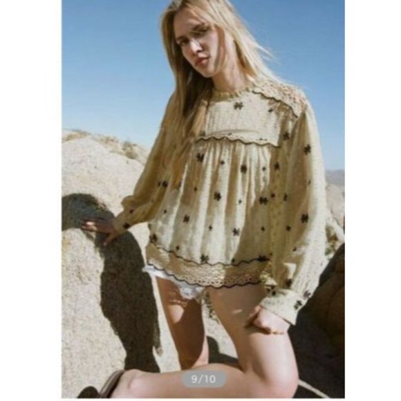 Zara | Tops | Zara Lace Dotted Mesh Blouse Embroidered | Poshmark